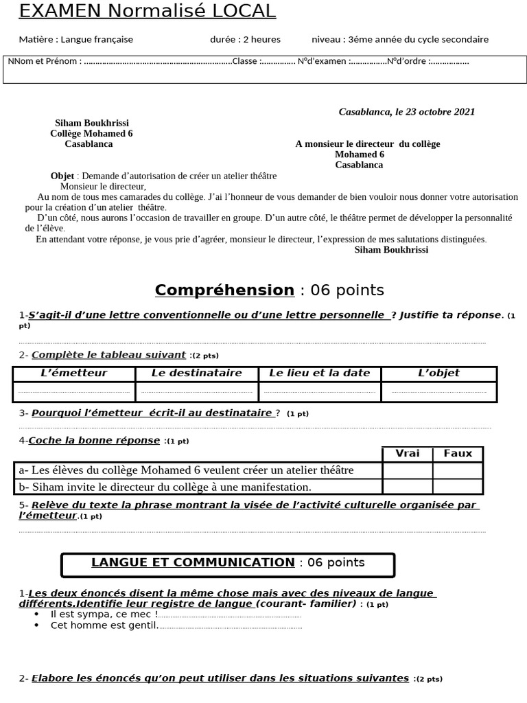 examen normalisé | PDF