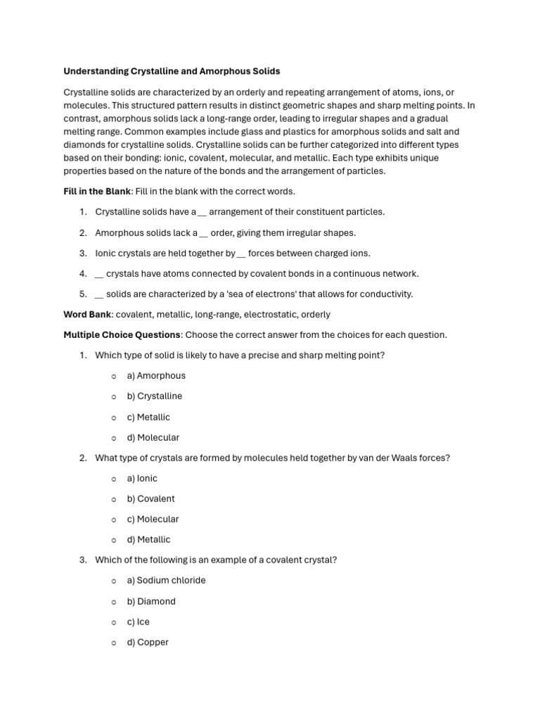 Understanding Crystalline And Amorphous Solids Pdf Crystal Solid