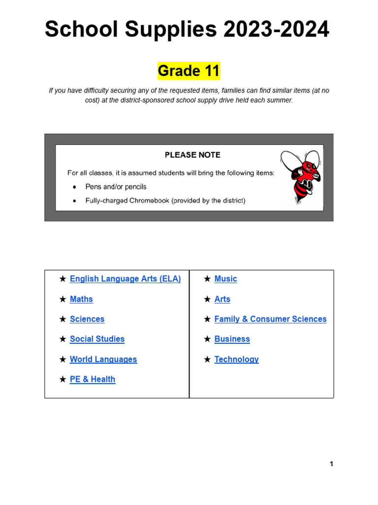 Grade 11 School Supplies List 2023-2024 | PDF | Calculator
