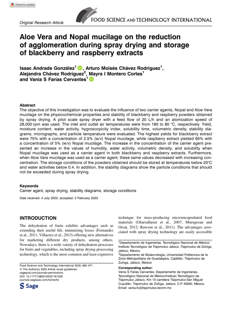 Andrade Gonzalez Et Al 2023 Aloe Vera and Nopal Mucilage On The Reduction of Agglomeration ...