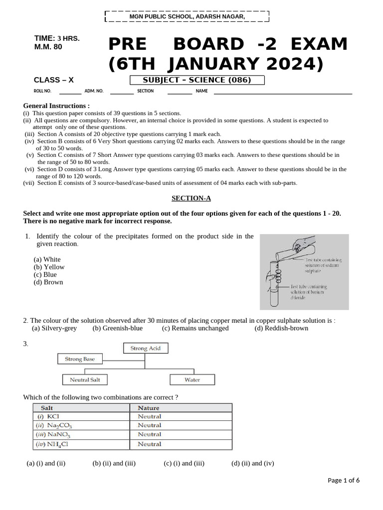 Science 10TH Pre Board - 2 | PDF | Electric Power | Chemistry