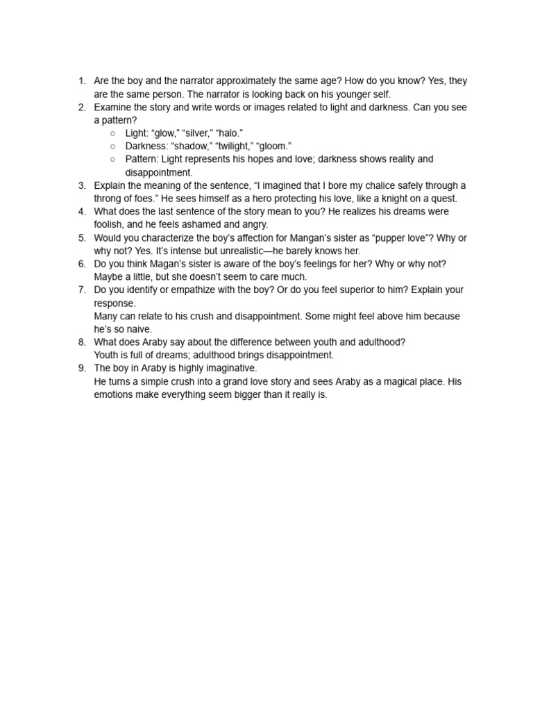 Araby Questions | PDF