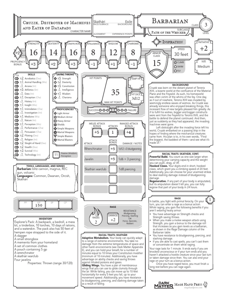 Character Sheets - Prebuilds | PDF