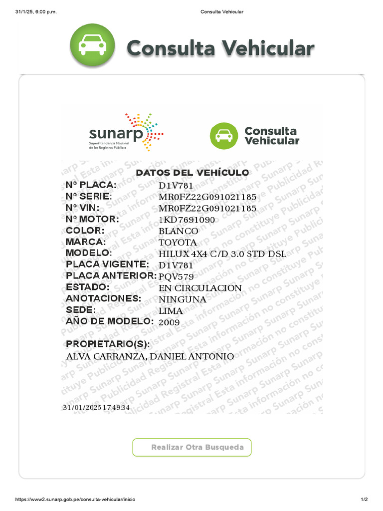 Consulta Vehicular D1V-781 | PDF