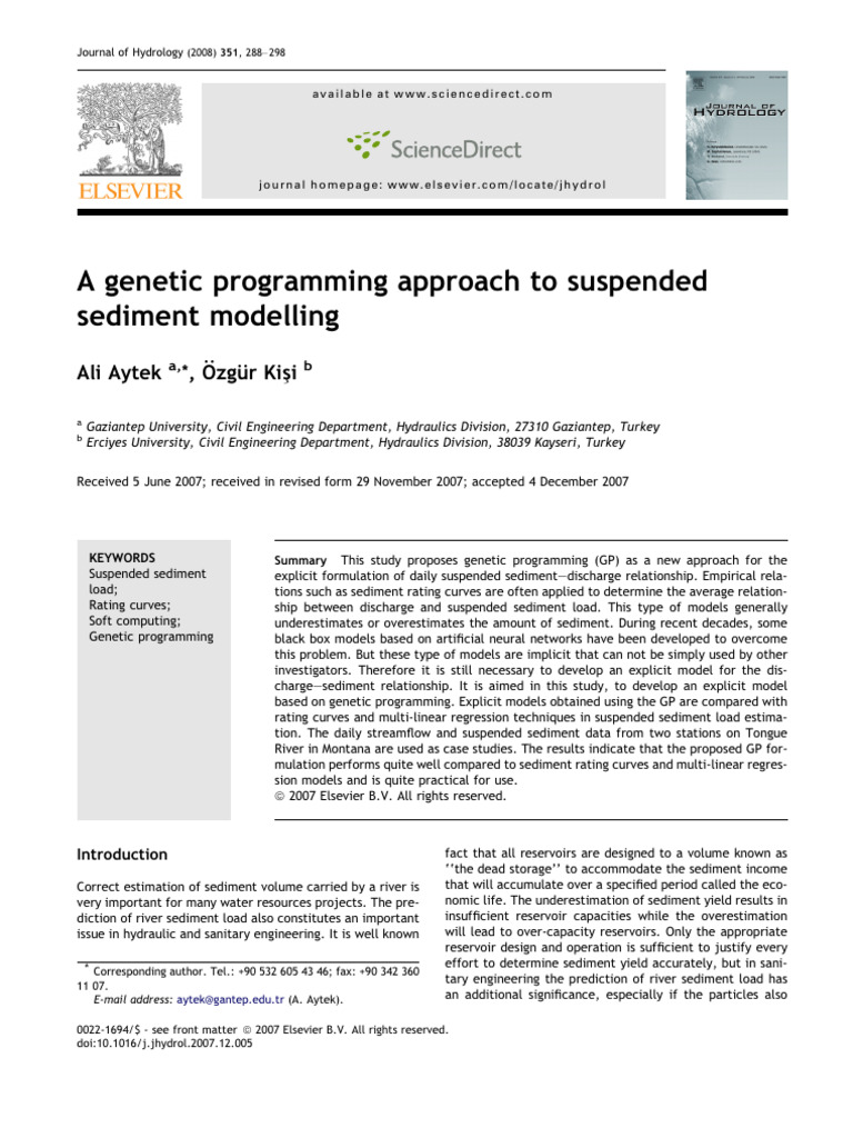 Aytek and Kisi (2008) Genetico Programming in SSC | PDF | Genetics | Parameter (Computer ...