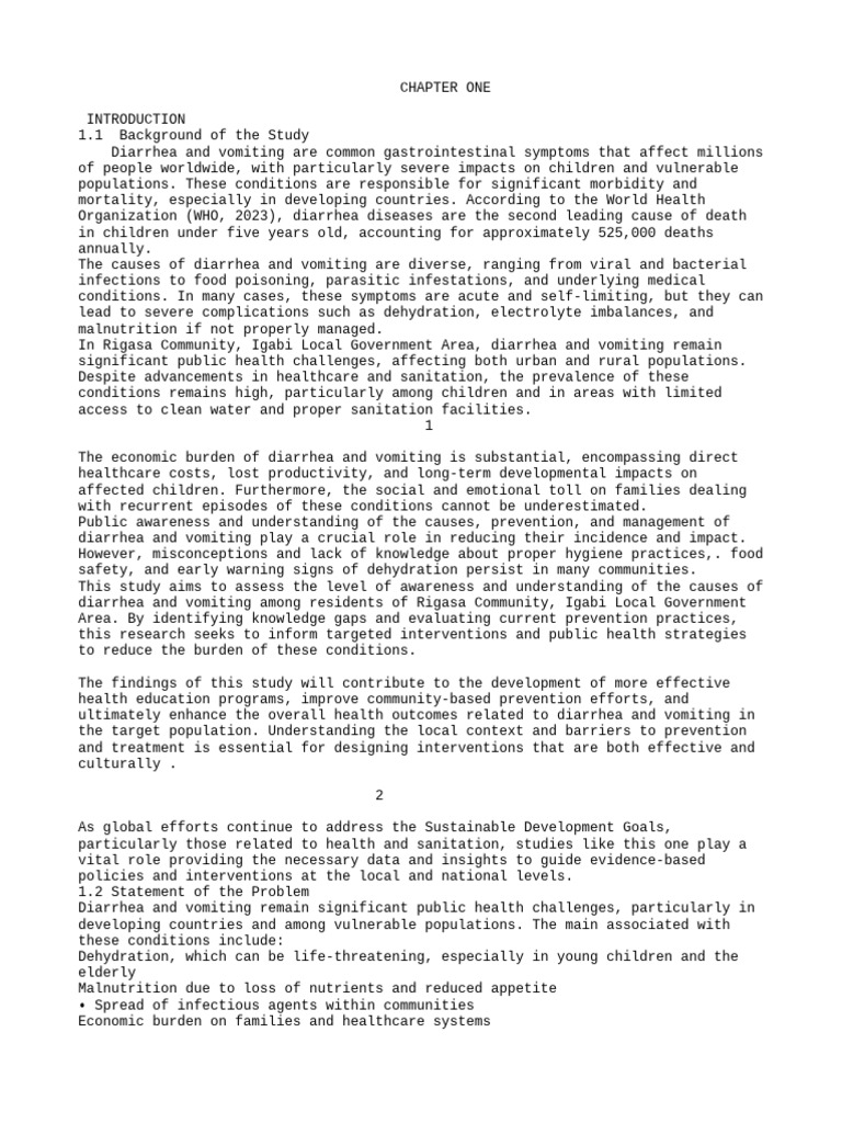 Aliyu Project Chapter One To Three | PDF | Diarrhea | Preventive Healthcare