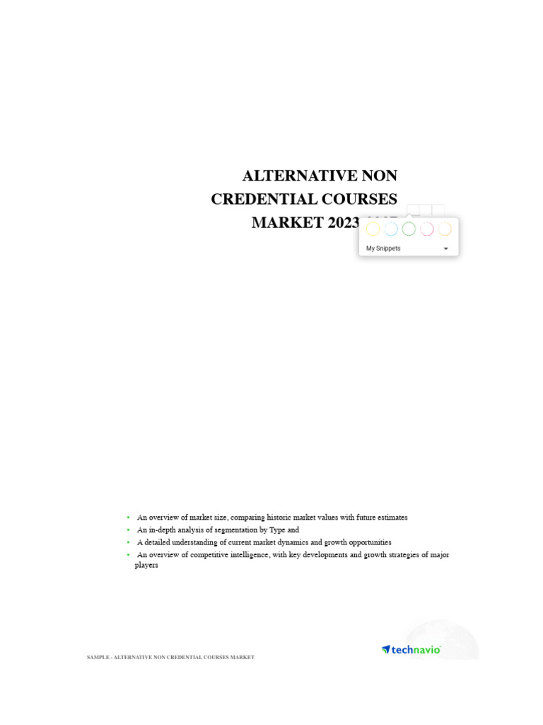 Alternative Non-Credential Courses Market 2023-2027 | PDF | Market (Economics) | Market Segmentation