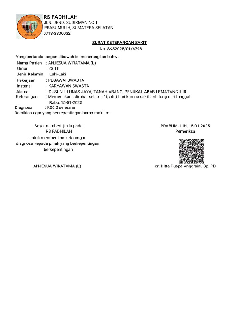 Surat Sakit Anjas 15 | PDF