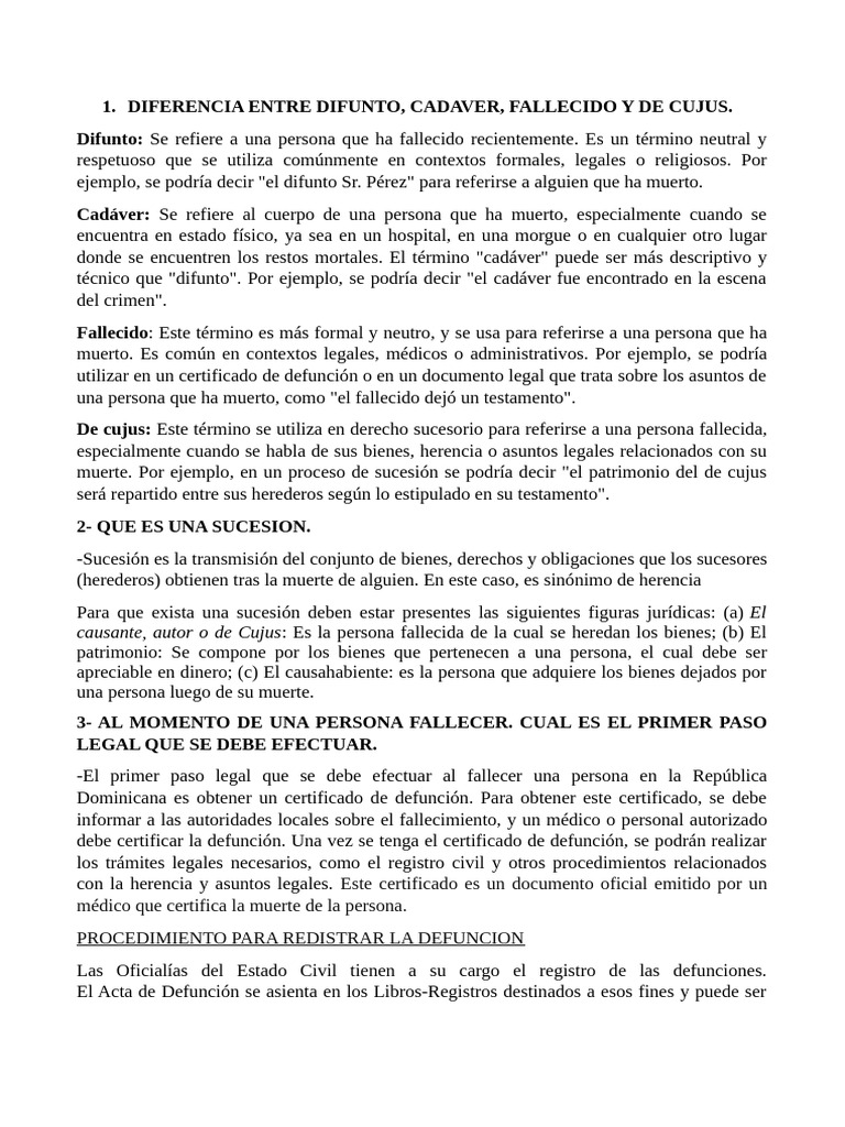 Diferencia Entre Difunto Civil 6 | PDF | Donación | Herencia