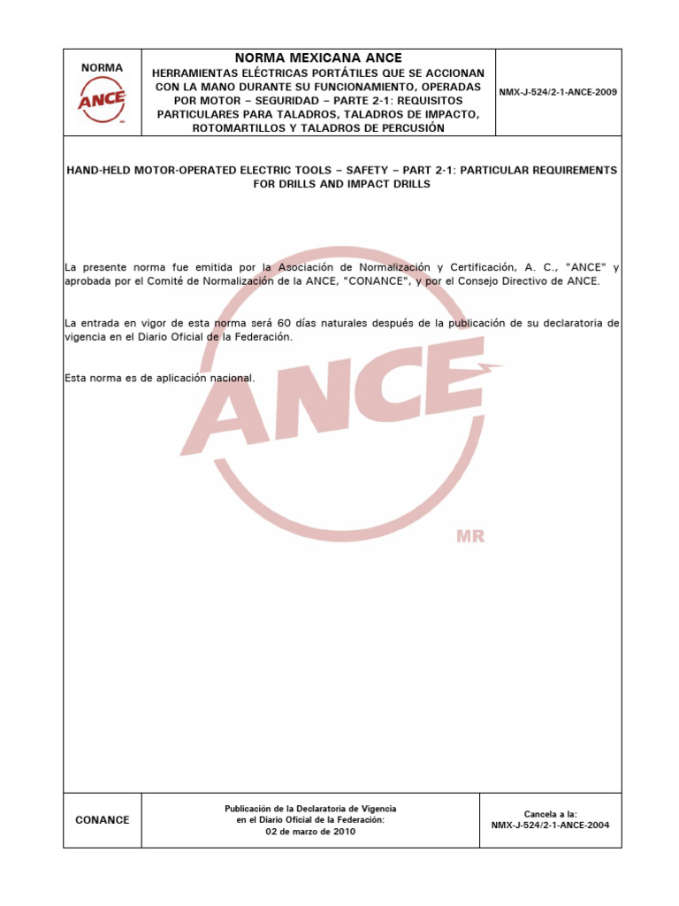 2.31 Nmx-J-524-2-1-Ance-2009 Taladros, Taladros de Impacto, Rotomartillos y Taladros de ...