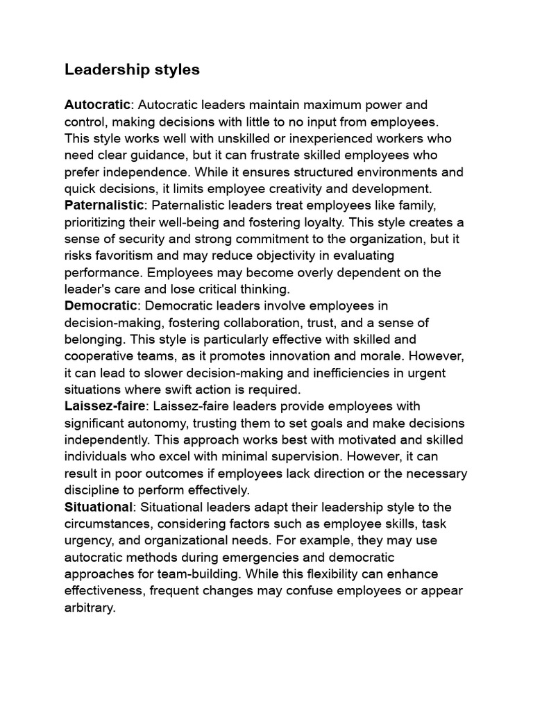 Leadership Styles | PDF | Liderazgo | Psicología Social