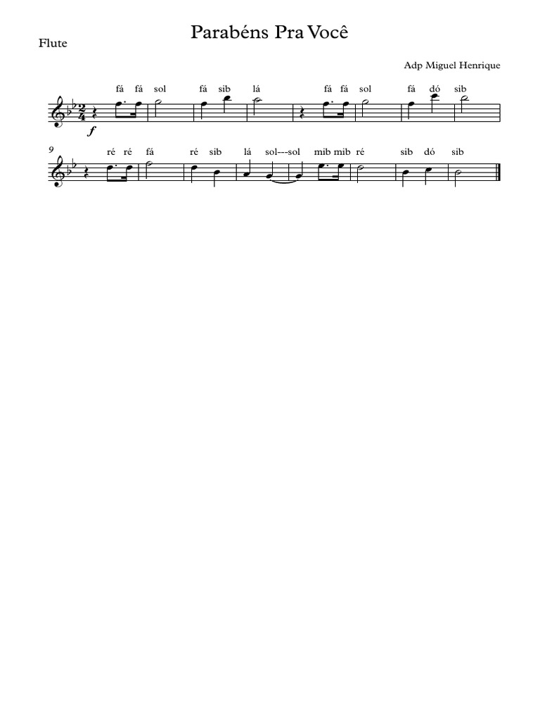 Parabéns Pra Você banda - Flute | PDF