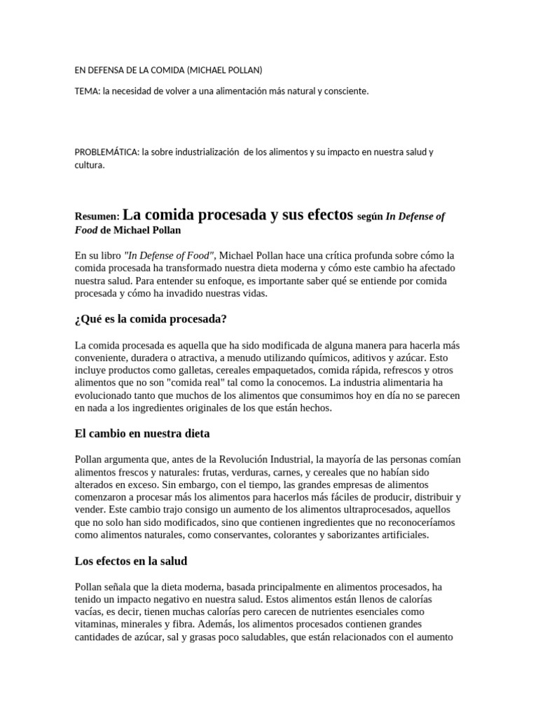 La Comida Procesada y Sus Efectos1 | PDF | Alimentos | Dieta