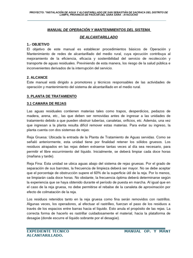Manual De Operación Y Mantenimiento PTAR | PDF | Agua | Alcantarillado