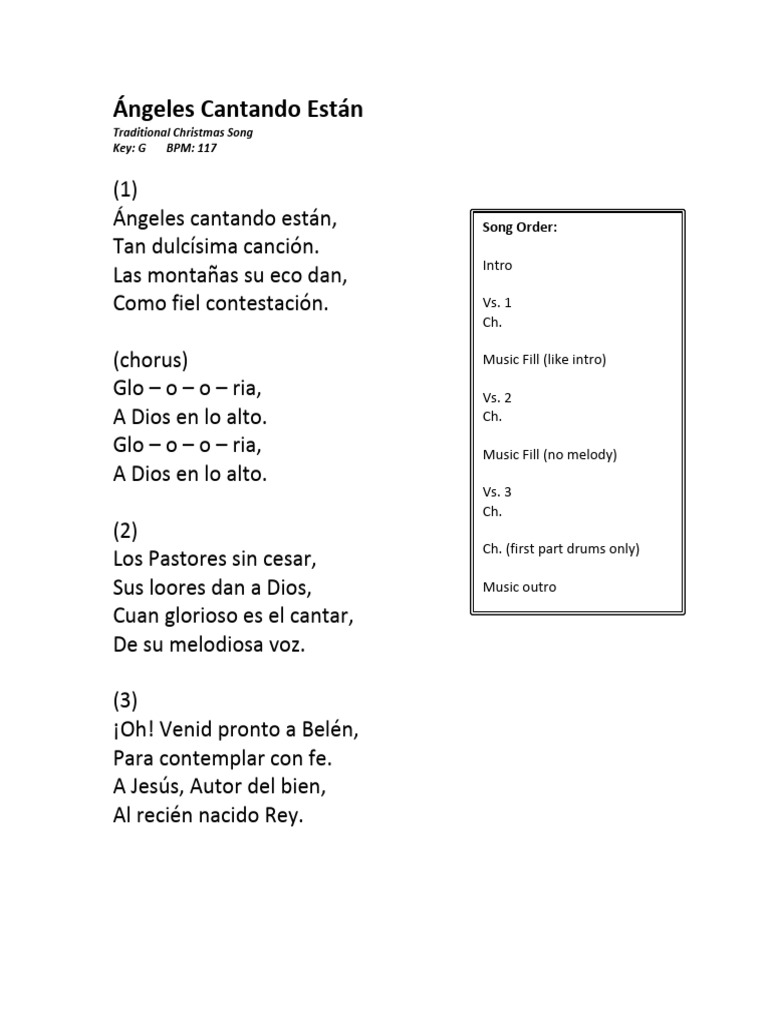 Letra de "Ángeles Cantando Están" | PDF