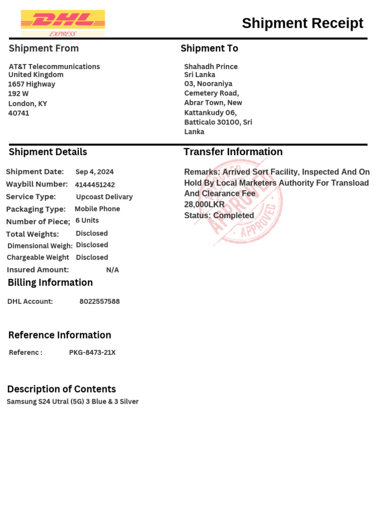 AT&T Shipment Details to Sri Lanka | PDF
