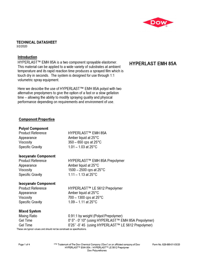Hyperlast Emh 85a Pol - Tds | PDF | Dow Chemical Company | Polyurethane