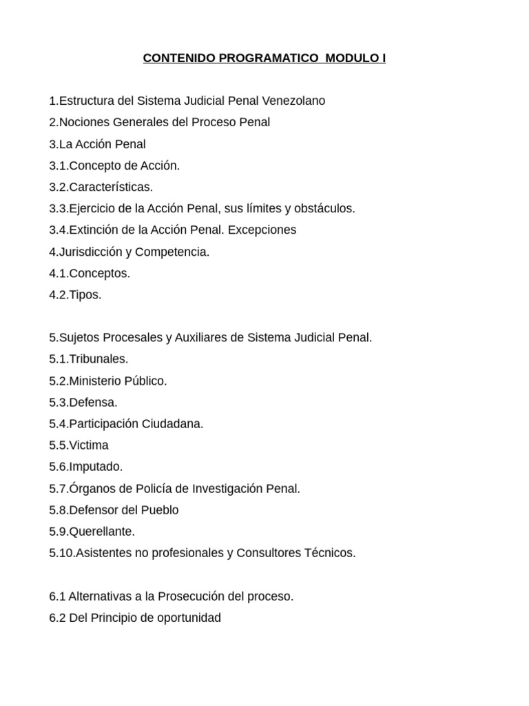 Contenido Programatico Modulo I Procesal Penal | PDF