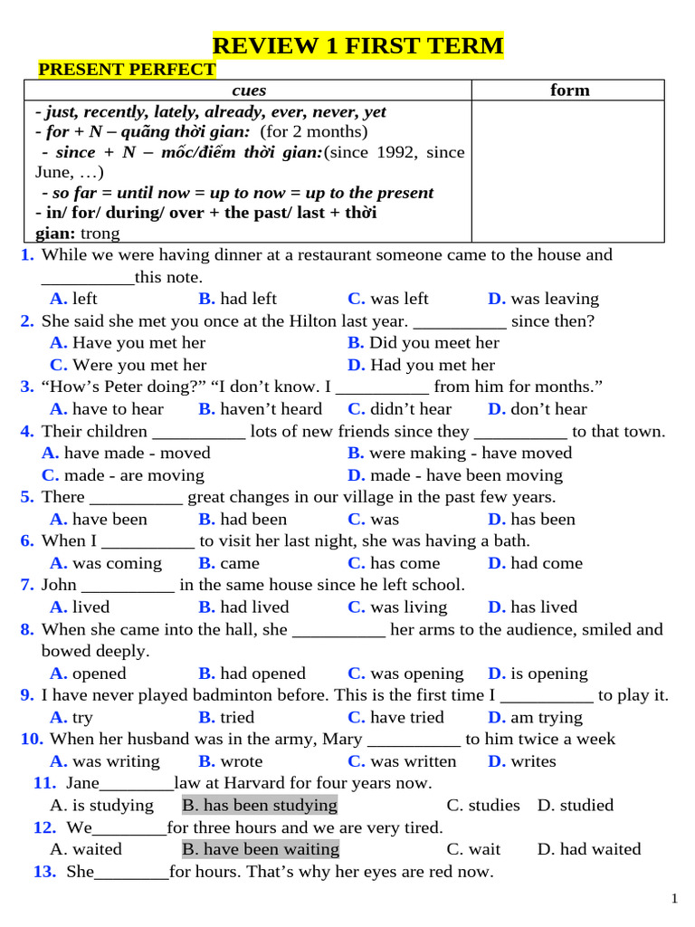 Present Perfect Tense Practice Quiz | PDF