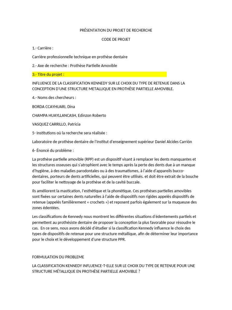 Présentation Du Projet de Recherche Finalisé | PDF | Prothèse | Amputation