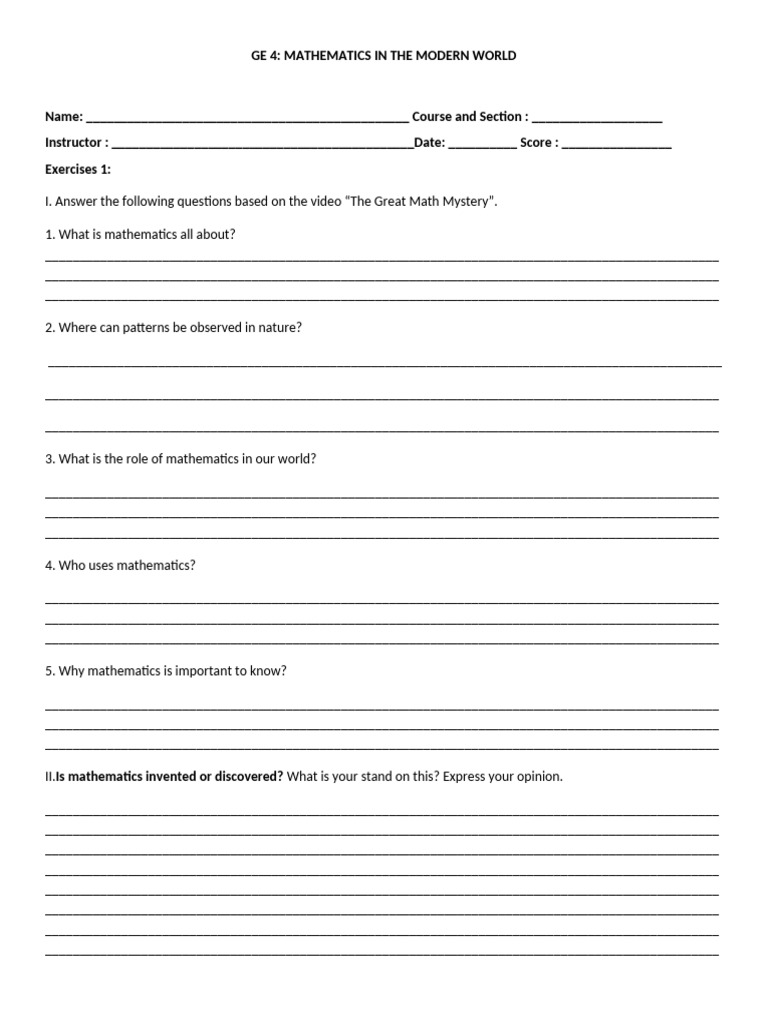 Exercises-1-The-Great-Math-Mystery | PDF | Mathematics | Science