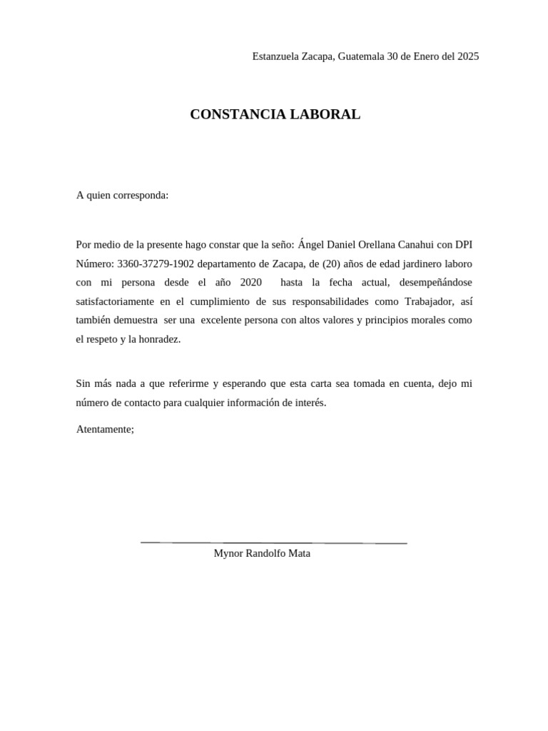 Carta Laboral (1) R1 2025 Lisbeth Analy Leonardo | PDF