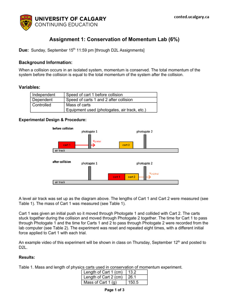 Lab 1 - Conservation of Momentum (1) | PDF | Momentum | Experiment