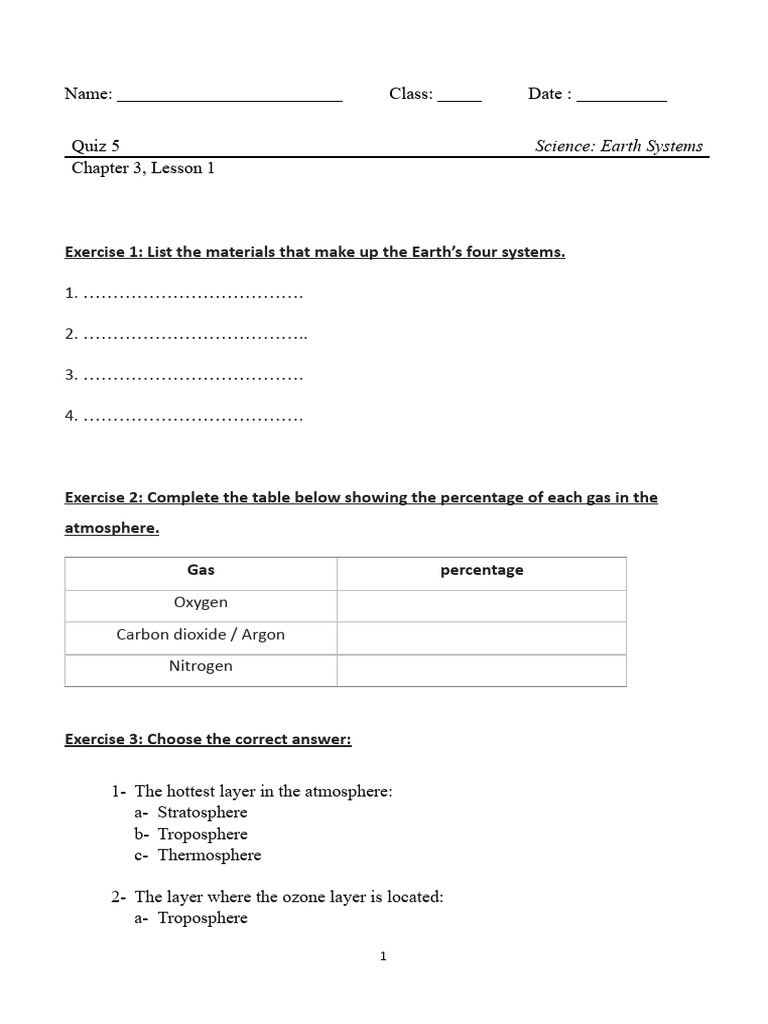 Quiz 5 Chap 3 Lesson 1 SSD | PDF | Atmosphere Of Earth | Atmosphere