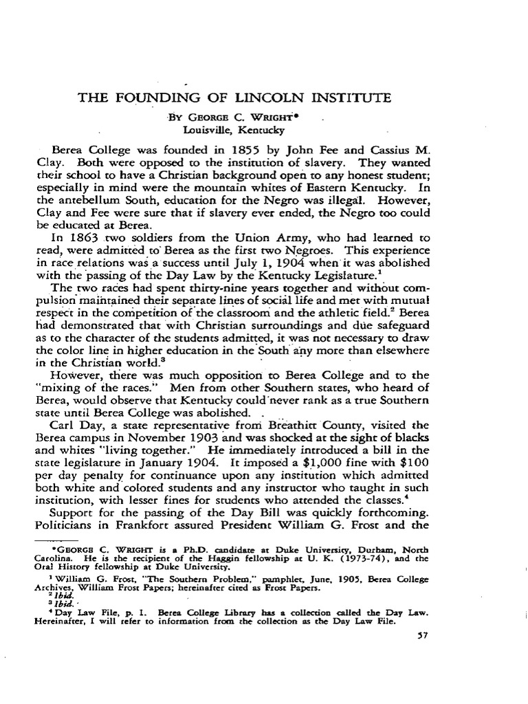 The Founding of The Lincoln Institute | PDF | Kentucky