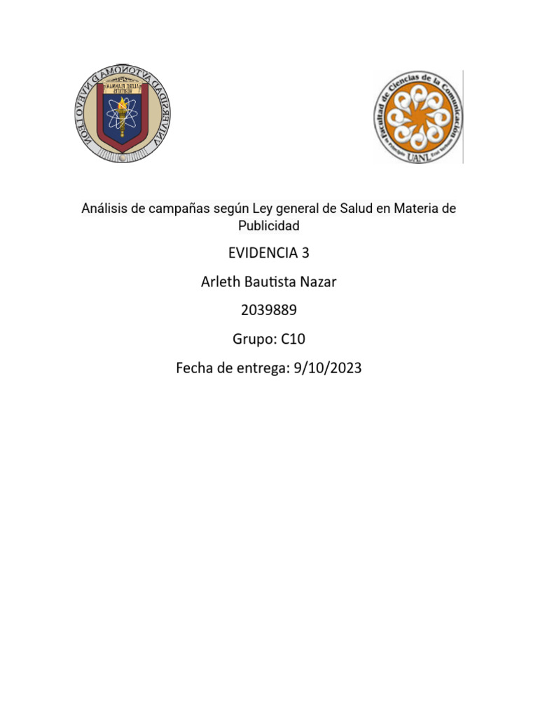 Evidencia 3 - Arleth Bautista Nazar - Regimen Legal | PDF | Publicidad