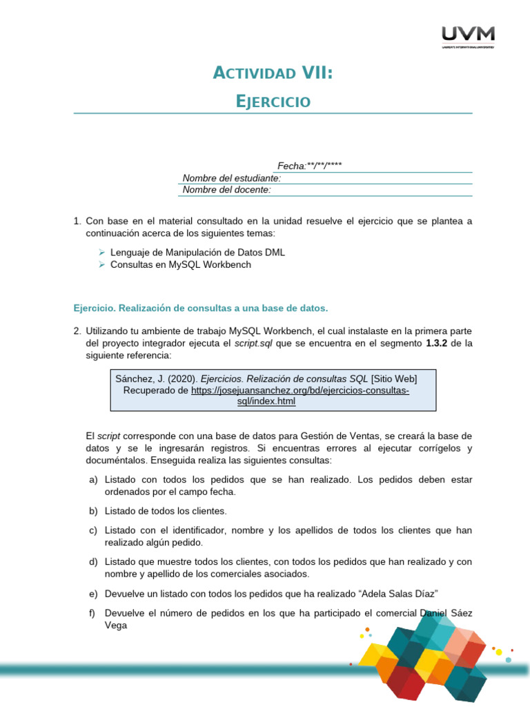 A7_Ejercicio | PDF | Mi sql | SQL