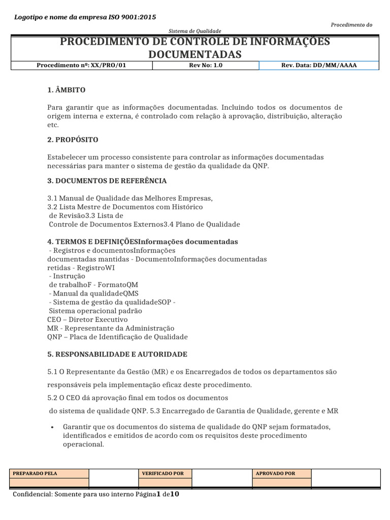 Procedimento ISO 9001:2015 para Controle de Informação Documentada ...