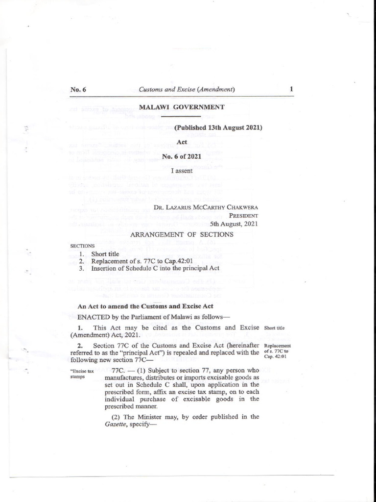 Customs and Excise Act 2021 | PDF | Excise | Taxation