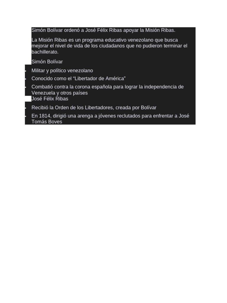 Simón Bolívar Ordenó A José Félix Ribas Apoyar La Misión Ribas | PDF