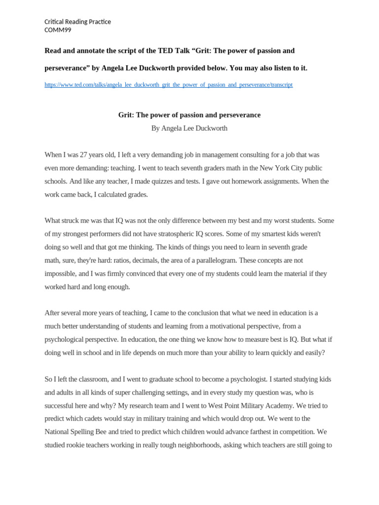Critical Reading Practice | PDF | Grit (Personality Trait ...