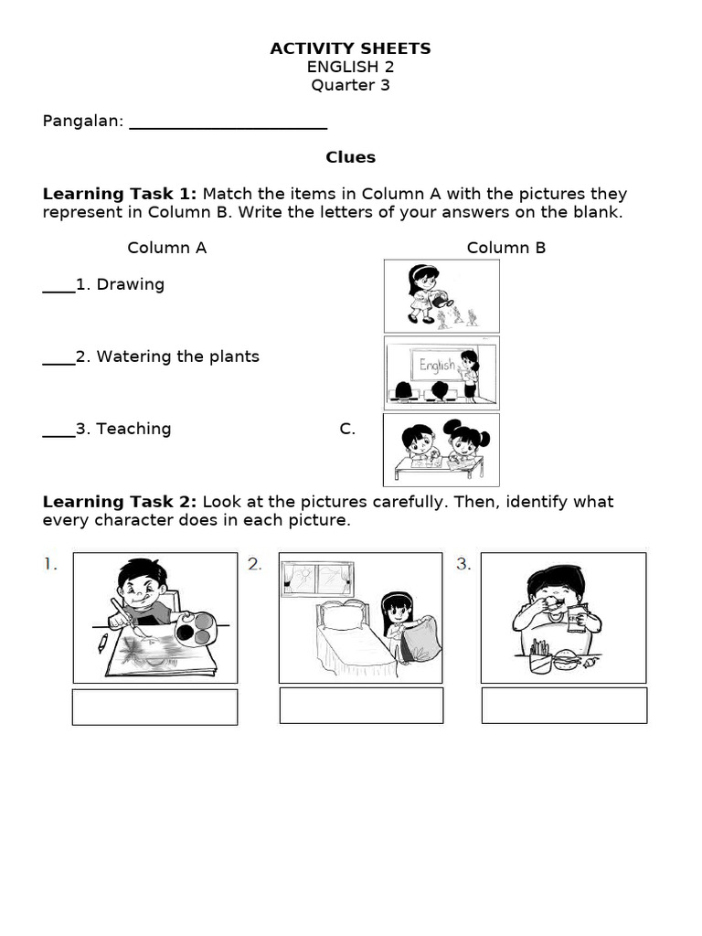ENGLISH 2 Activity Sheet Q3 W1 | PDF