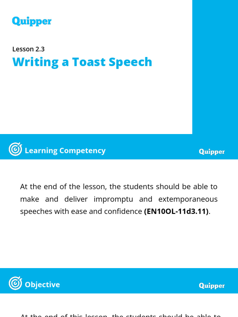ENG10 - U2 - L3 - Writing A Toast Speech | PDF | Grammar | Spelling