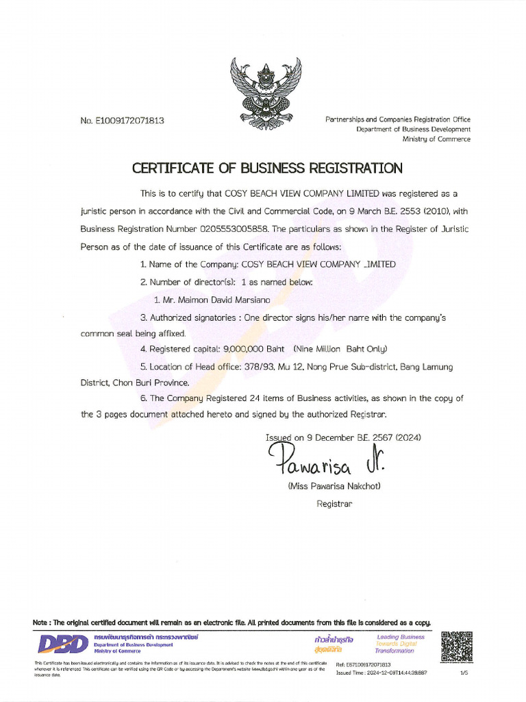 Certificate of Business Registration | PDF