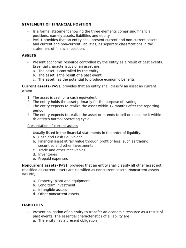 Statement of Financial Position | PDF | Balance Sheet | Equity (Finance)