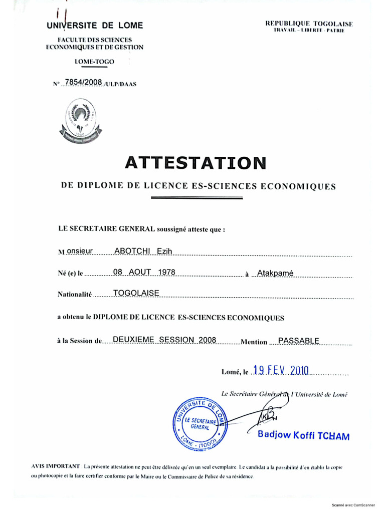 Attestation Licence | PDF