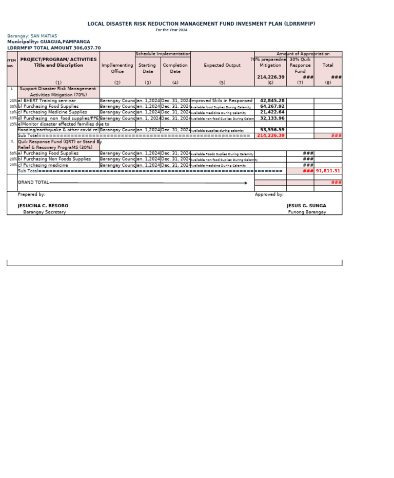 Ldrrmfip-2024 (San Matias Budget 2024) | PDF | Hazards | Disasters