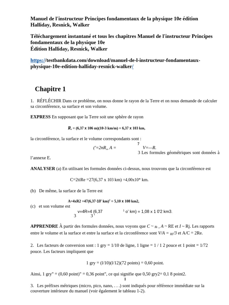 Instructeur Manual Fondamentaux de Physique 10e Édition Halliday ...