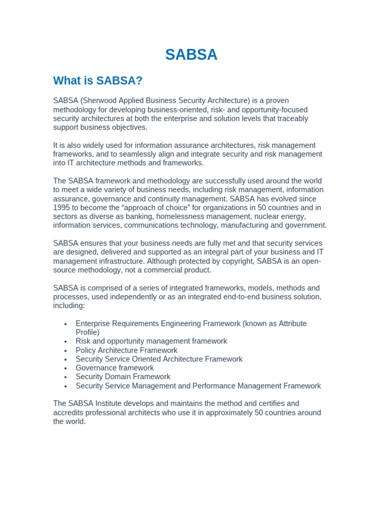 SABSA | PDF | Risk Management | Certification