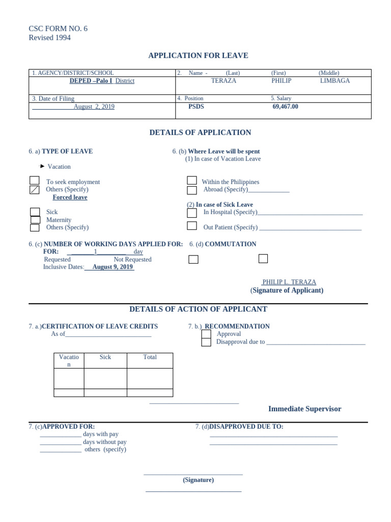 CSC FORM NO 6 - Blank 2018 2019 New | PDF | Sick Leave | Labor