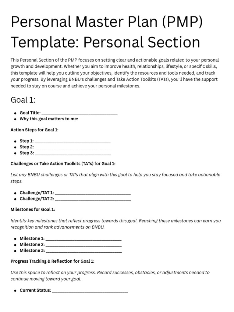 Personal Master Plan (PMP) Template Personal Section | PDF | Goal