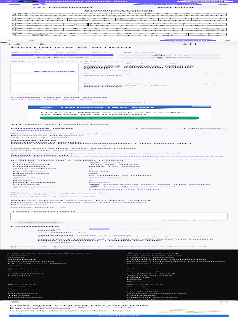 Easy Piano Sheet: Romance d'Amour | PDF | Sheet Music | Musicology
