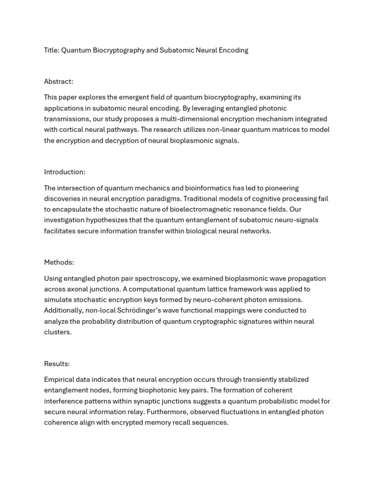 Quantum Biocryptography in Neural Encoding | PDF | Encryption | Cognition