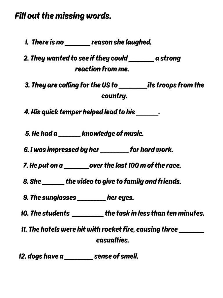 Fill Out The Missing Words. | PDF