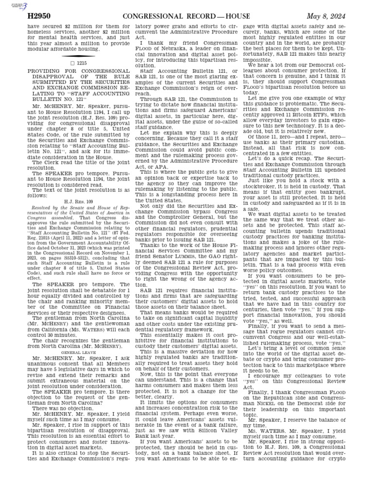 CREC 2024 05 08 pt1 PgH2950 | PDF | Cryptocurrency | United States Congress