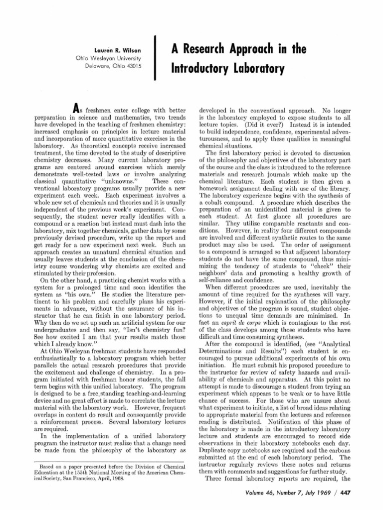 1969_J Chem Ed-A Research Approach in the Laboratory Chemistry | PDF ...